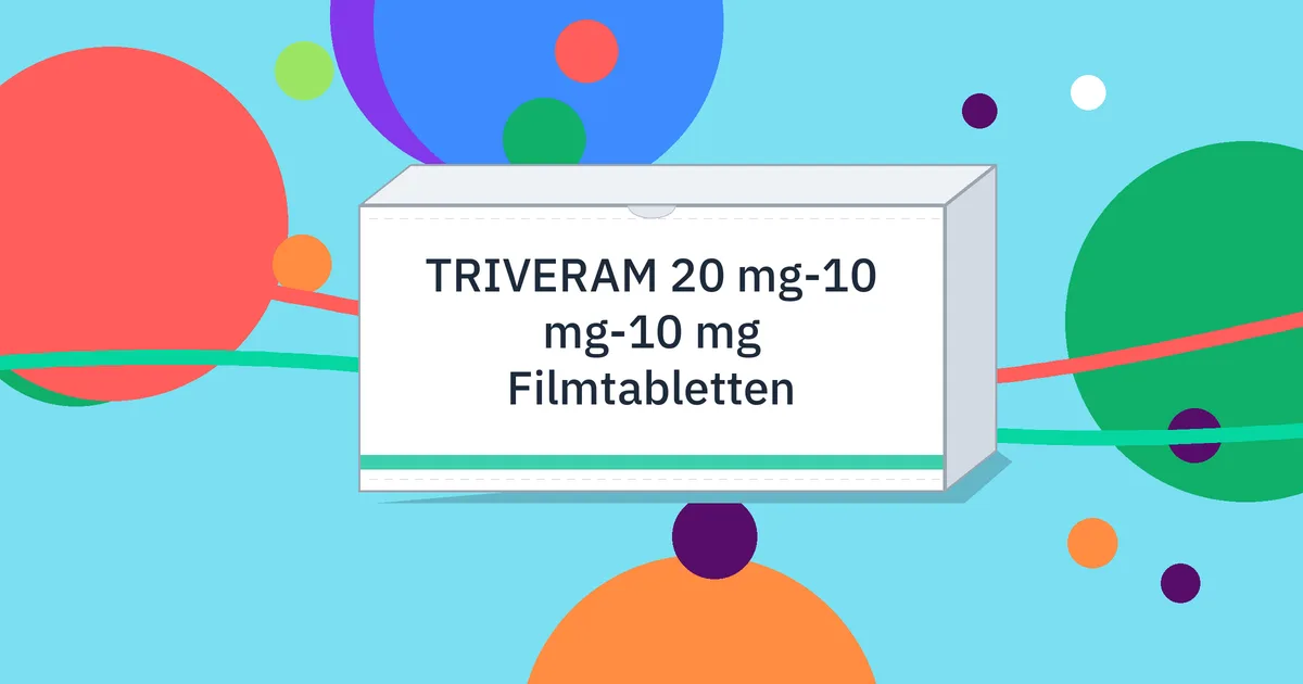 Symbolbild: Packung mit der Aufschrift TRIVERAM 20 mg-10 mg-10 mg Filmtabletten (PZN 19999839) – Verfügbarkeit und Bezug in Apotheken in Frankfurt am Main