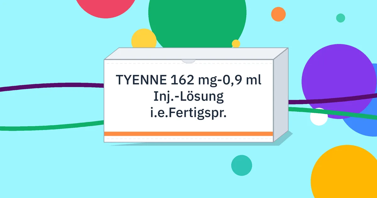Symbolbild: Packung mit der Aufschrift TYENNE 162 mg-0,9 ml Inj.-Lösung i.e.Fertigspr. (PZN 19380991) – Verfügbarkeit und Bezug in Apotheken in Frankfurt am Main