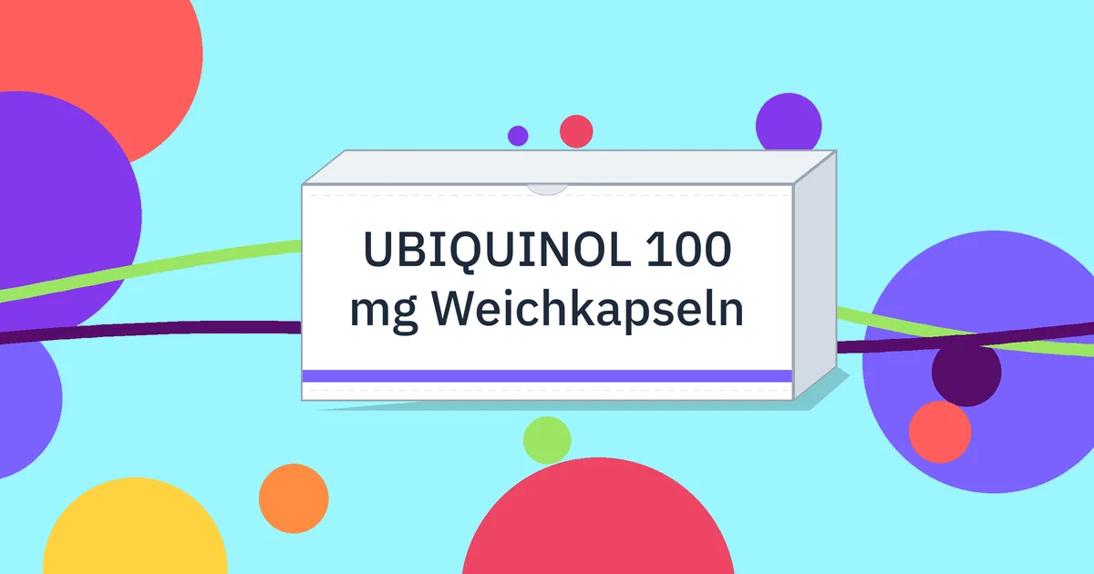 Symbolbild: Packung mit der Aufschrift UBIQUINOL 100 mg Weichkapseln (PZN 17965799) – Verfügbarkeit und Bezug in Apotheken in Frankfurt am Main