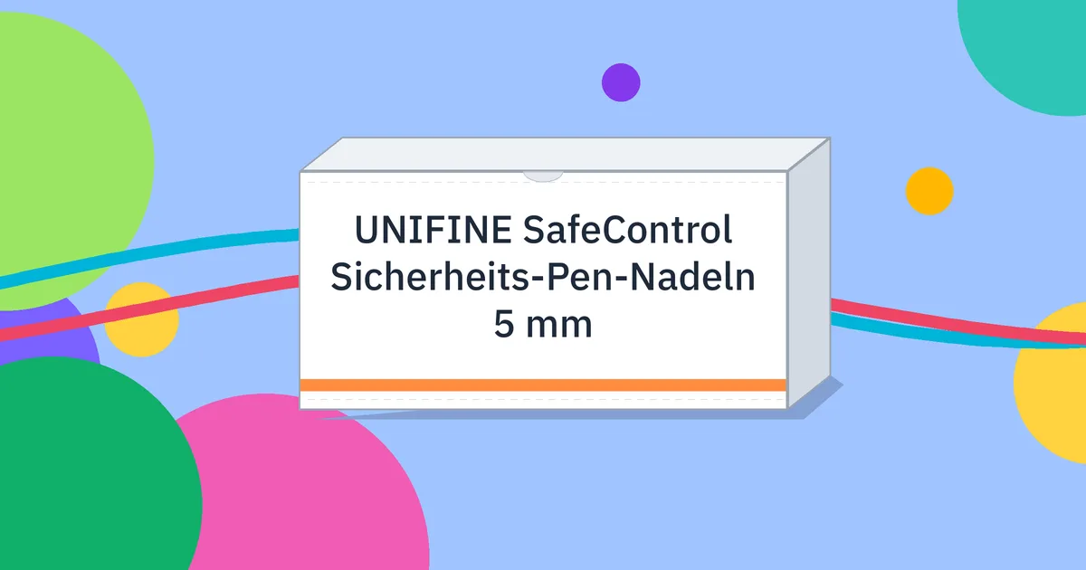 Symbolbild: Packung mit der Aufschrift UNIFINE SafeControl Sicherheits-Pen-Nadeln 5 mm (PZN 17614143) – Verfügbarkeit und Bezug in Apotheken in Frankfurt am Main