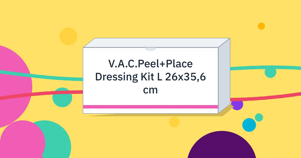Symbolbild: Packung mit der Aufschrift V.A.C.Peel+Place Dressing Kit L 26x35,6 cm (PZN 20186691) – Verfügbarkeit und Bezug in Apotheken in Frankfurt am Main
