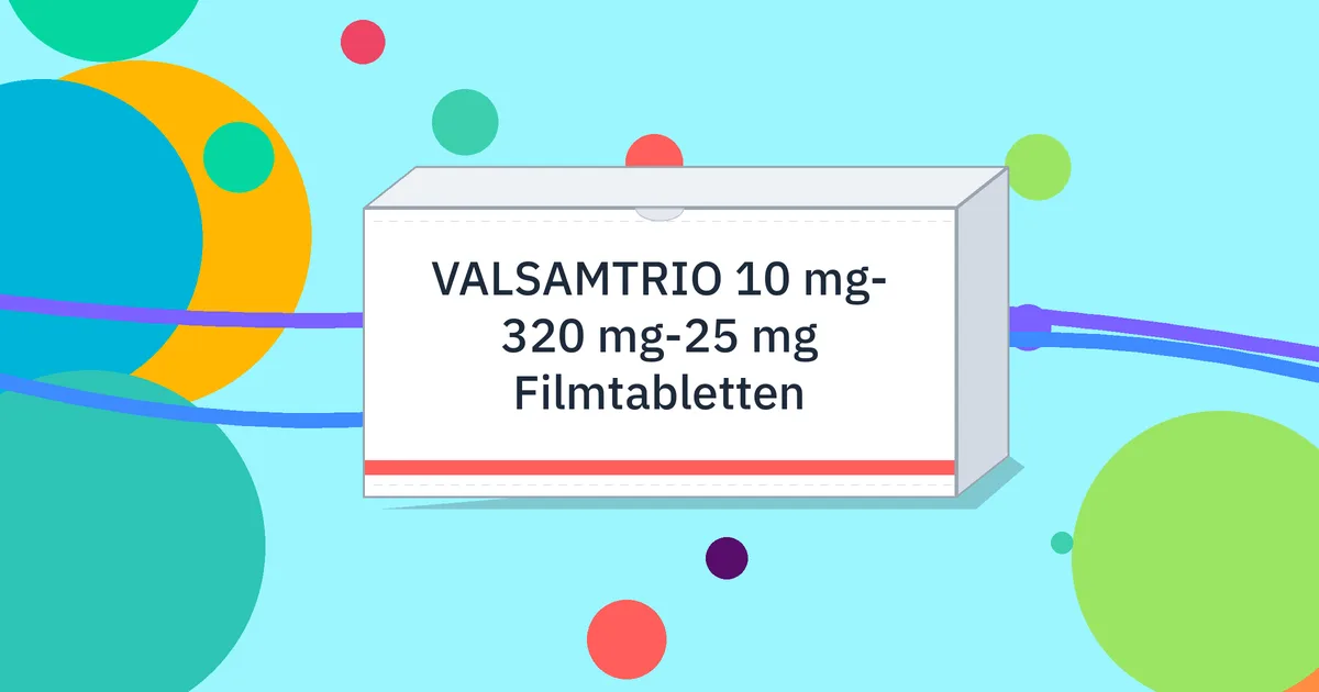 Symbolbild: Packung mit der Aufschrift VALSAMTRIO 10 mg-320 mg-25 mg Filmtabletten (PZN 15865361) – Verfügbarkeit und Bezug in Apotheken in Frankfurt am Main