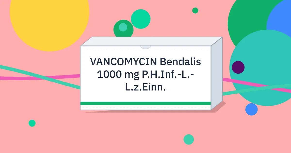 Symbolbild: Packung mit der Aufschrift VANCOMYCIN Bendalis 1000 mg P.H.Inf.-L.-L.z.Einn. (PZN 19541359) – Verfügbarkeit und Bezug in Apotheken in Frankfurt am Main