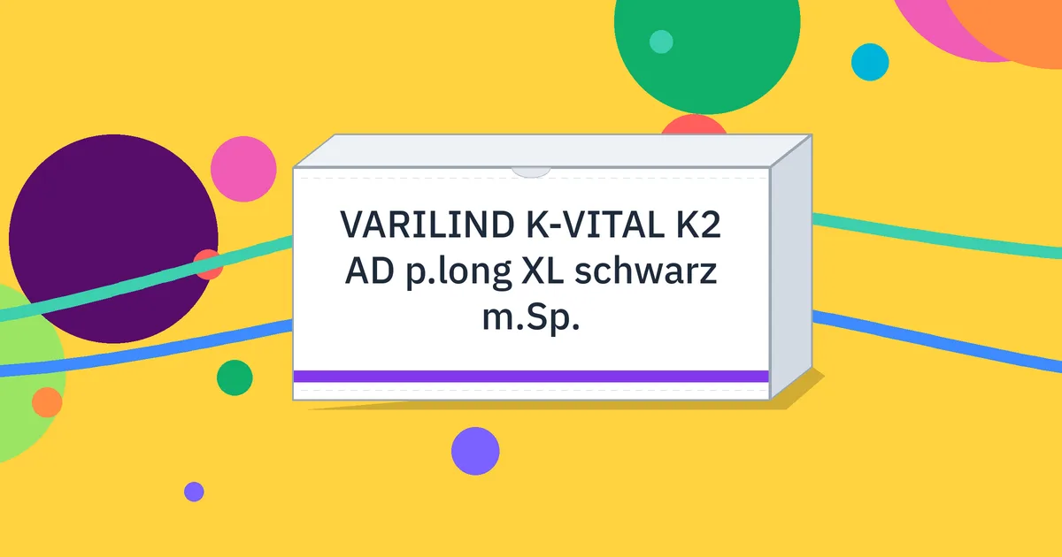 Symbolbild: Packung mit der Aufschrift VARILIND K-VITAL K2 AD p.long XL schwarz m.Sp. (PZN 20568300) – Verfügbarkeit und Bezug in Apotheken in Frankfurt am Main