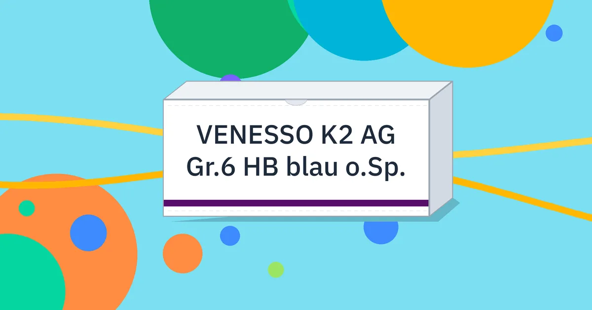 Symbolbild: Packung mit der Aufschrift VENESSO K2 AG Gr.6 HB blau o.Sp. (PZN 03265992) – Verfügbarkeit und Bezug in Apotheken in Frankfurt am Main