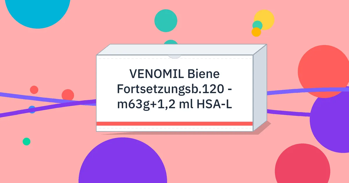 Symbolbild: Packung mit der Aufschrift VENOMIL Biene Fortsetzungsb.120 -m63g+1,2 ml HSA-L (PZN 17601761) – Verfügbarkeit und Bezug in Apotheken in Frankfurt am Main