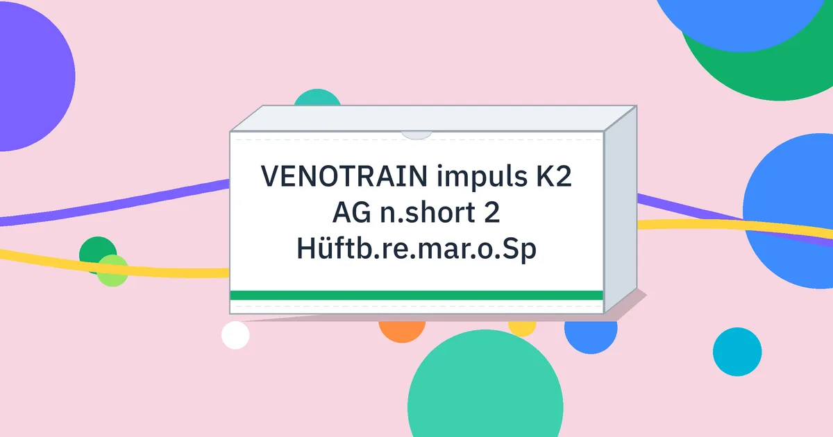 Symbolbild: Packung mit der Aufschrift VENOTRAIN impuls K2 AG n.short 2 Hüftb.re.mar.o.Sp (PZN 15216674) – Verfügbarkeit und Bezug in Apotheken in Frankfurt am Main