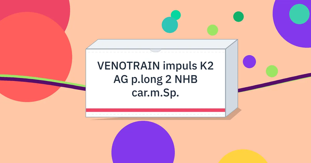 Symbolbild: Packung mit der Aufschrift VENOTRAIN impuls K2 AG p.long 2 NHB car.m.Sp. (PZN 00505757) – Verfügbarkeit und Bezug in Apotheken in Frankfurt am Main