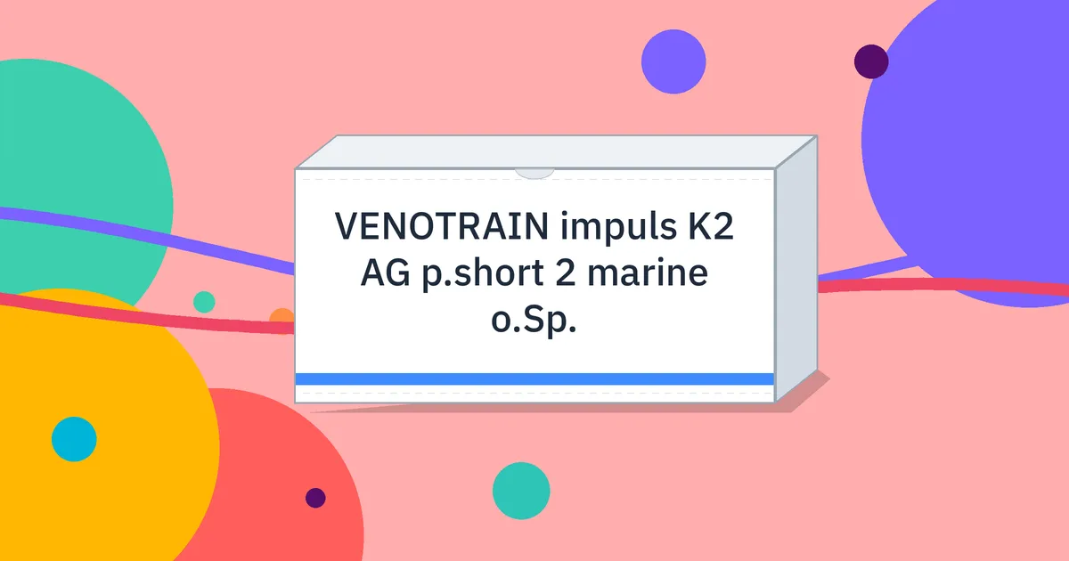 Symbolbild: Packung mit der Aufschrift VENOTRAIN impuls K2 AG p.short 2 marine o.Sp. (PZN 15212104) – Verfügbarkeit und Bezug in Apotheken in Frankfurt am Main