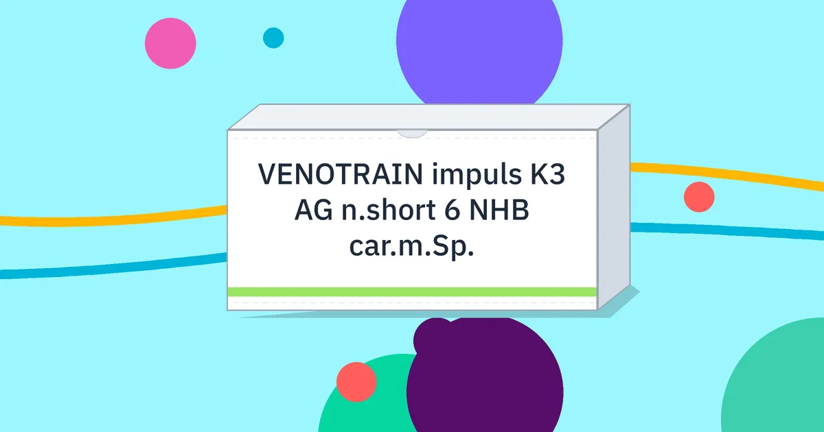 Symbolbild: Packung mit der Aufschrift VENOTRAIN impuls K3 AG n.short 6 NHB car.m.Sp. (PZN 00521213) – Verfügbarkeit und Bezug in Apotheken in Frankfurt am Main