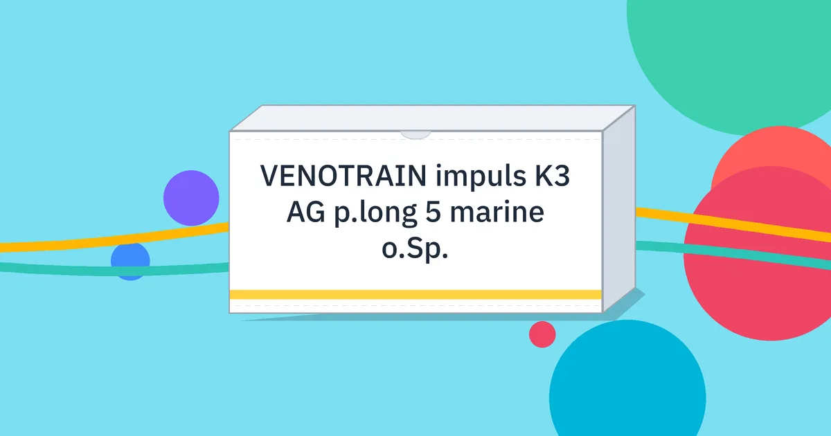 Symbolbild: Packung mit der Aufschrift VENOTRAIN impuls K3 AG p.long 5 marine o.Sp. (PZN 15213380) – Verfügbarkeit und Bezug in Apotheken in Frankfurt am Main