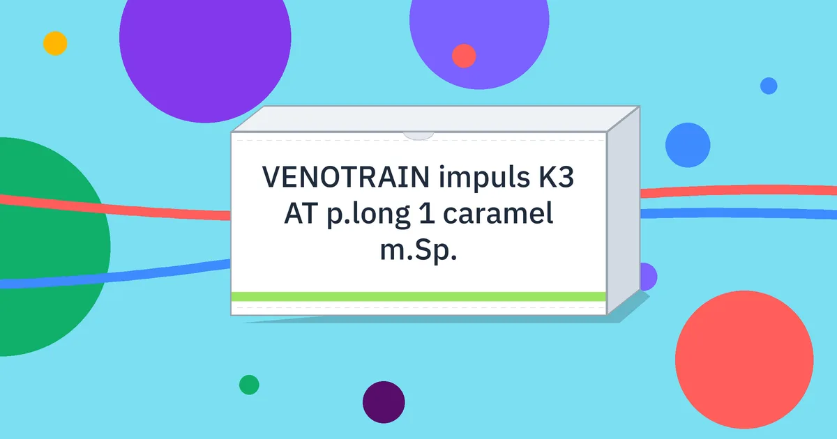 Symbolbild: Packung mit der Aufschrift VENOTRAIN impuls K3 AT p.long 1 caramel m.Sp. (PZN 19355071) – Verfügbarkeit und Bezug in Apotheken in Frankfurt am Main