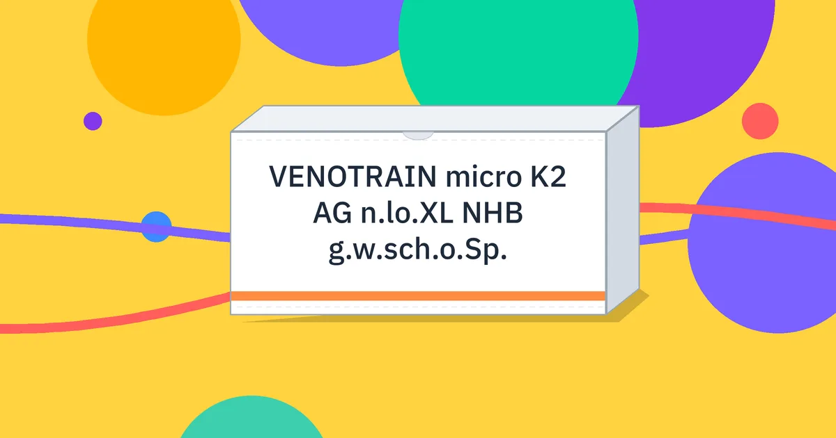 Symbolbild: Packung mit der Aufschrift VENOTRAIN micro K2 AG n.lo.XL NHB g.w.sch.o.Sp. (PZN 09021877) – Verfügbarkeit und Bezug in Apotheken in Frankfurt am Main