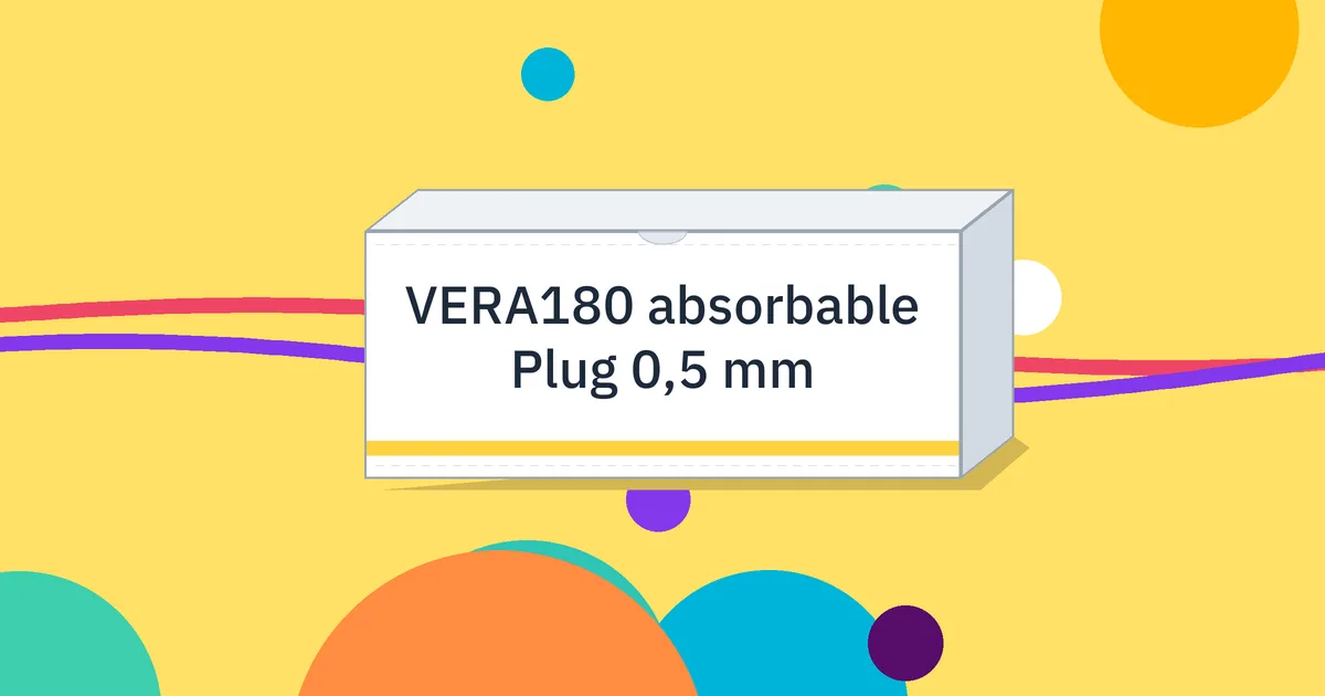 Symbolbild: Packung mit der Aufschrift VERA180 absorbable Plug 0,5 mm (PZN 17274316) – Verfügbarkeit und Bezug in Apotheken in Frankfurt am Main