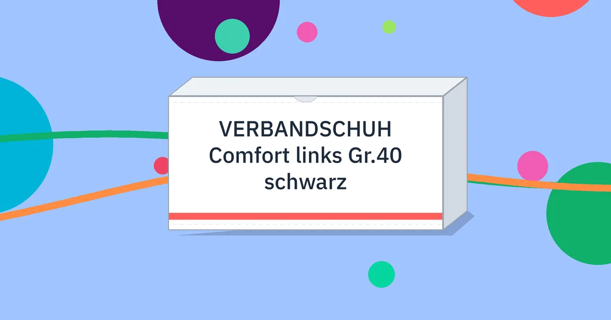 Symbolbild: Packung mit der Aufschrift VERBANDSCHUH Comfort links Gr.40 schwarz (PZN 11014985) – Verfügbarkeit und Bezug in Apotheken in Frankfurt am Main