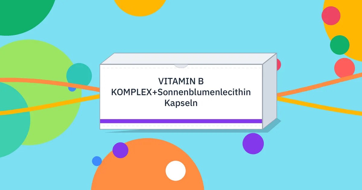 Symbolbild: Packung mit der Aufschrift VITAMIN B KOMPLEX+Sonnenblumenlecithin Kapseln (PZN 15738183) – Verfügbarkeit und Bezug in Apotheken in Frankfurt am Main