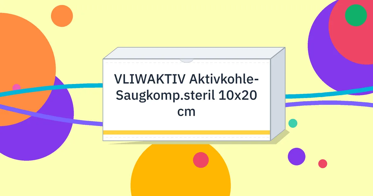 Symbolbild: Packung mit der Aufschrift VLIWAKTIV Aktivkohle-Saugkomp.steril 10x20 cm (PZN 04464297) – Verfügbarkeit und Bezug in Apotheken in Frankfurt am Main
