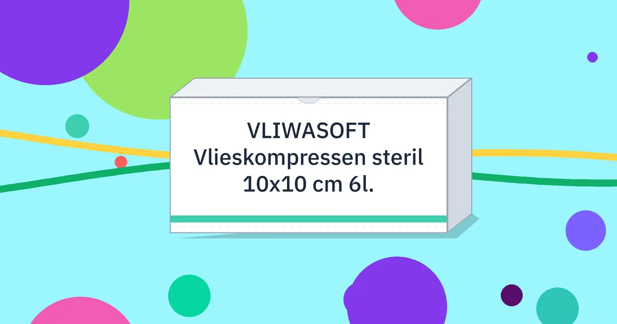 Symbolbild: Packung mit der Aufschrift VLIWASOFT Vlieskompressen steril 10x10 cm 6l. (PZN 18374669) – Verfügbarkeit und Bezug in Apotheken in Frankfurt am Main