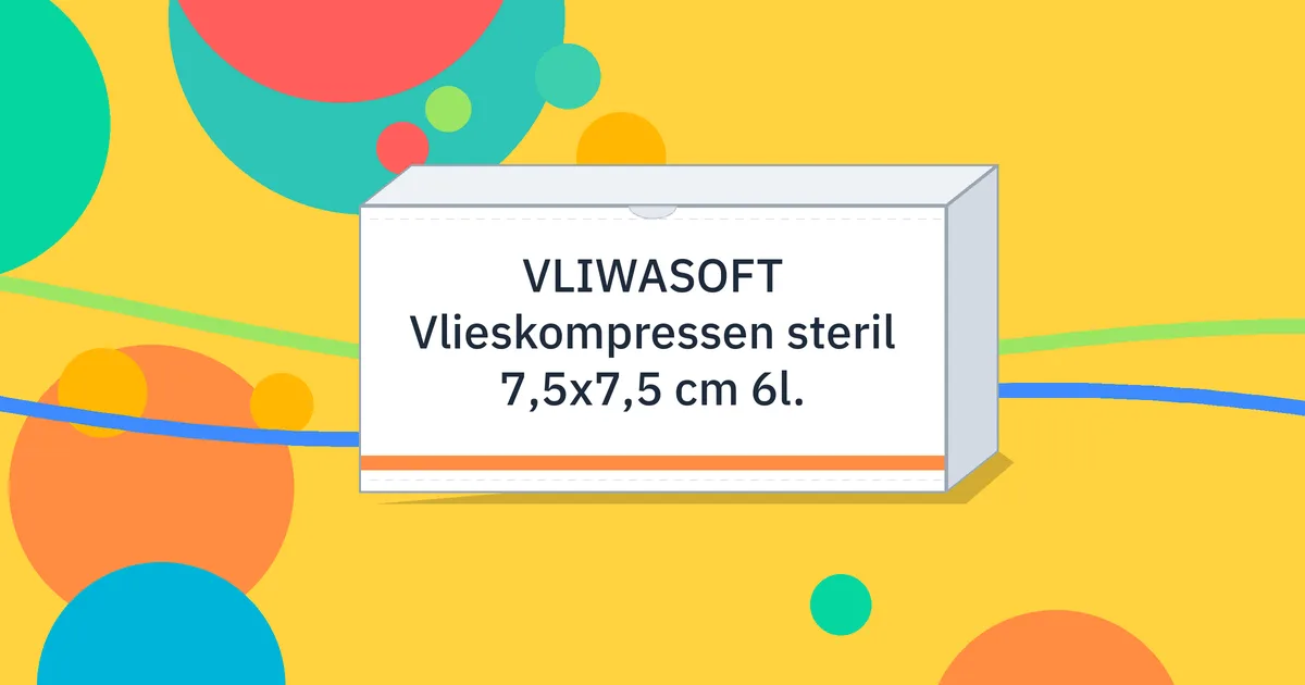Symbolbild: Packung mit der Aufschrift VLIWASOFT Vlieskompressen steril 7,5x7,5 cm 6l. (PZN 08900884) – Verfügbarkeit und Bezug in Apotheken in Frankfurt am Main