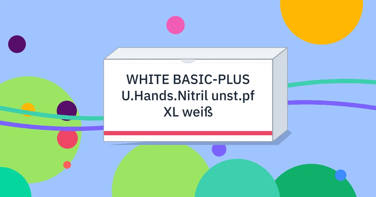 Symbolbild: Packung mit der Aufschrift WHITE BASIC-PLUS U.Hands.Nitril unst.pf XL weiß (PZN 15434738) – Verfügbarkeit und Bezug in Apotheken in Frankfurt am Main