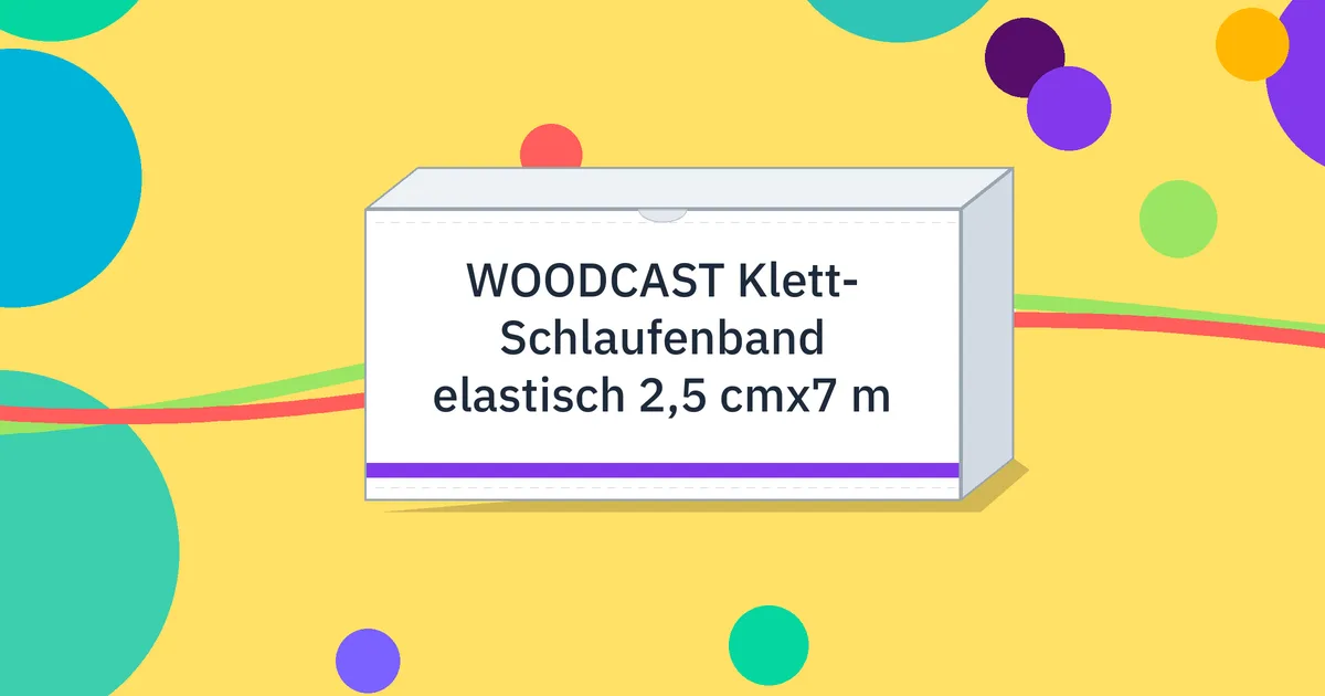 Symbolbild: Packung mit der Aufschrift WOODCAST Klett-Schlaufenband elastisch 2,5 cmx7 m (PZN 12420256) – Verfügbarkeit und Bezug in Apotheken in Frankfurt am Main