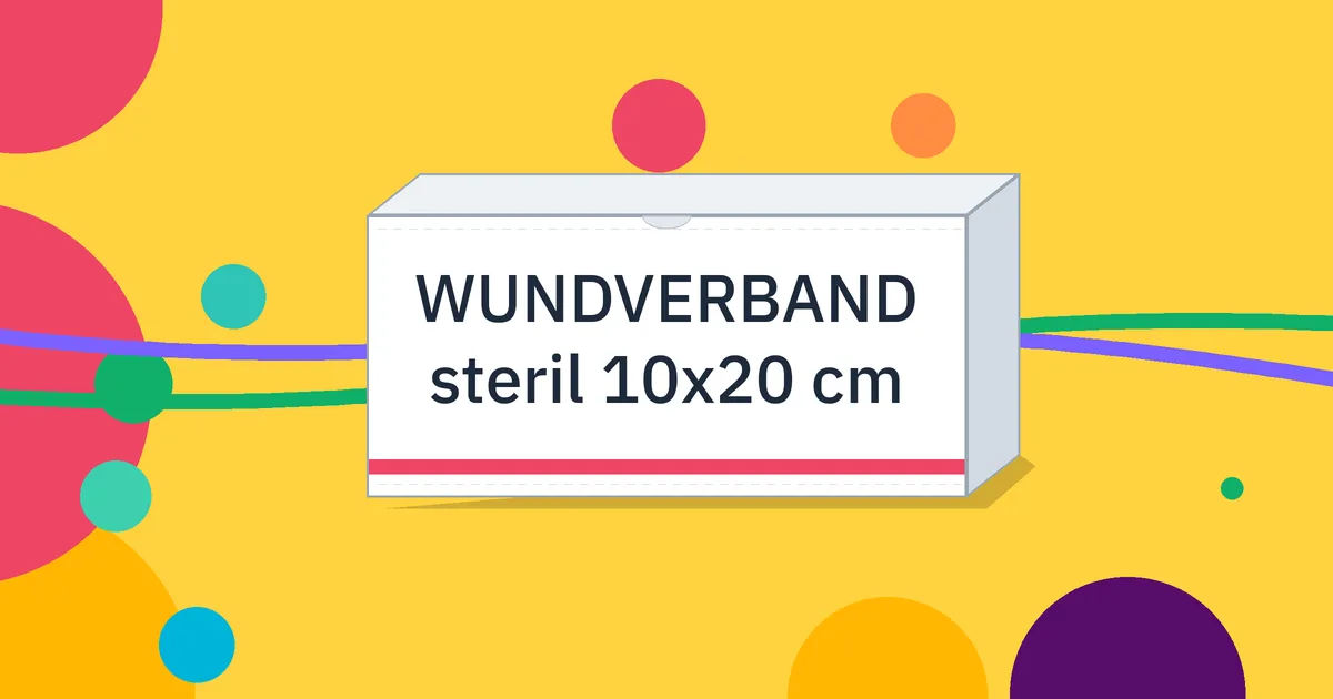 Symbolbild: Packung mit der Aufschrift WUNDVERBAND steril 10x20 cm (PZN 00466916) – Verfügbarkeit und Bezug in Apotheken in Frankfurt am Main