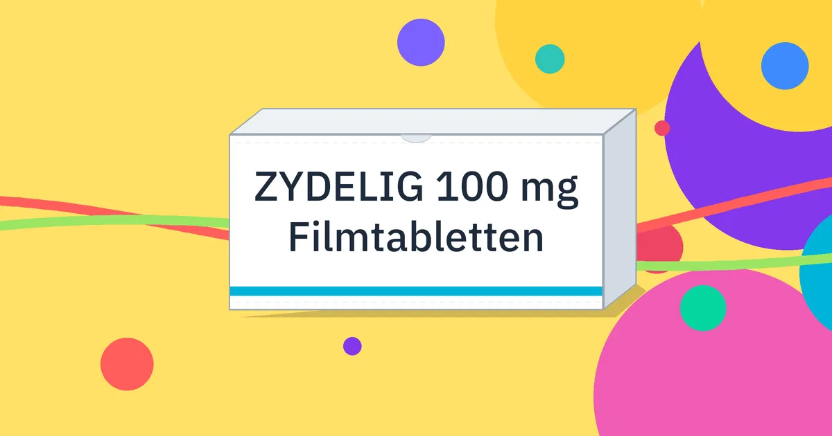 Symbolbild: Packung mit der Aufschrift ZYDELIG 100 mg Filmtabletten (PZN 10793378) – Verfügbarkeit und Bezug in Apotheken in Frankfurt am Main
