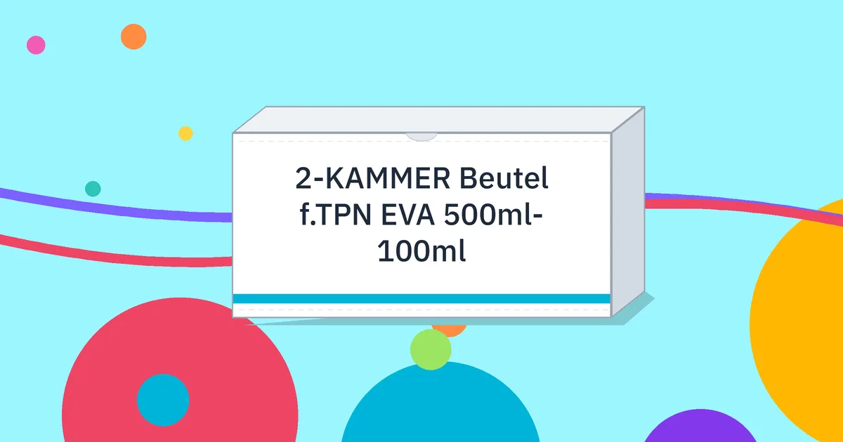 Symbolbild: Packung mit der Aufschrift 2-KAMMER Beutel f.TPN EVA 500ml-100ml (PZN 19986446) – Verfügbarkeit und Bezug in Apotheken in Frankfurt am Main