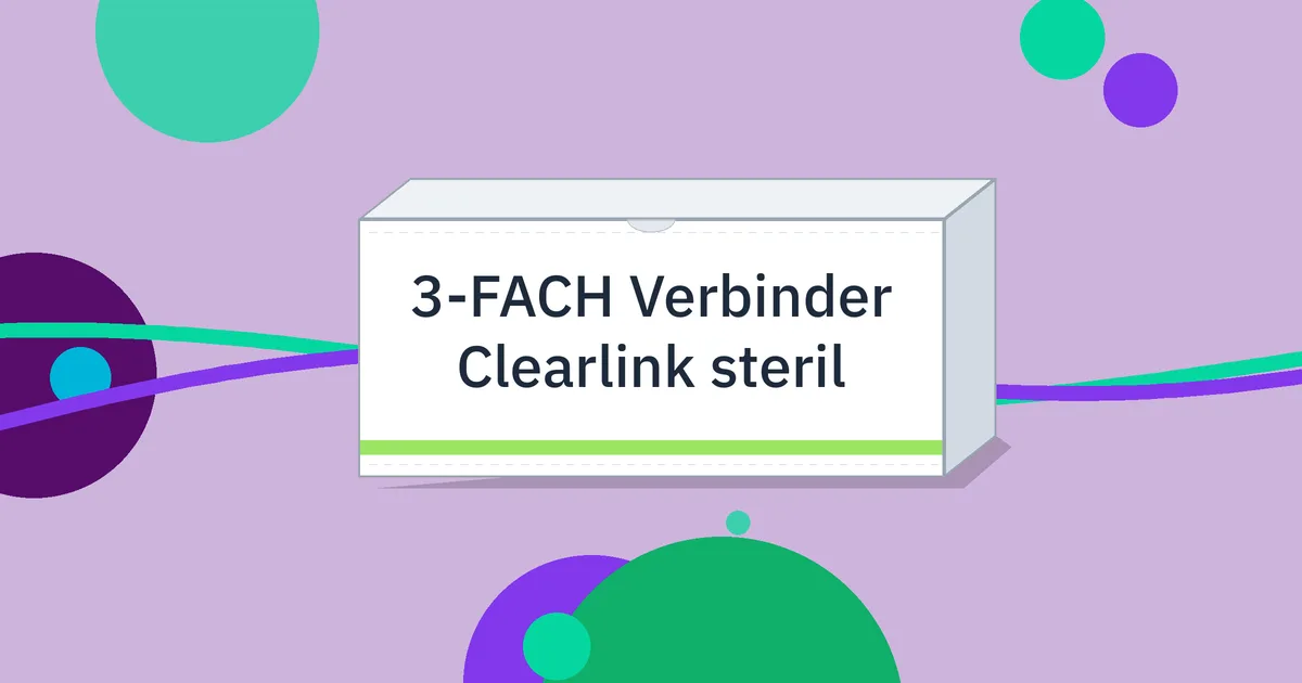 Symbolbild: Packung mit der Aufschrift 3-FACH Verbinder Clearlink steril (PZN 03834266) – Verfügbarkeit und Bezug in Apotheken in Frankfurt am Main