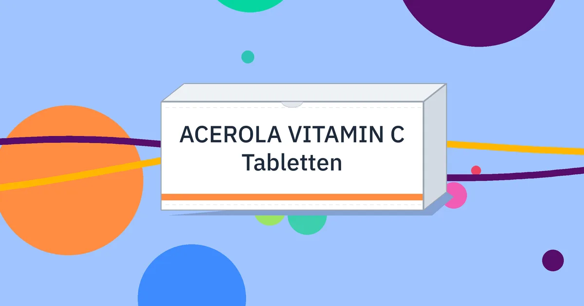 Symbolbild: Packung mit der Aufschrift ACEROLA VITAMIN C Tabletten (PZN 07234043) – Verfügbarkeit und Bezug in Apotheken in Frankfurt am Main