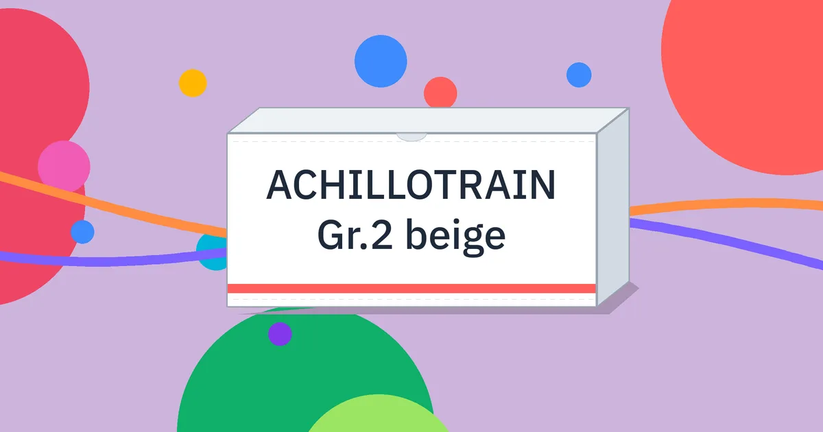 Symbolbild: Packung mit der Aufschrift ACHILLOTRAIN Gr.2 beige (PZN 19226089) – Verfügbarkeit und Bezug in Apotheken in Frankfurt am Main