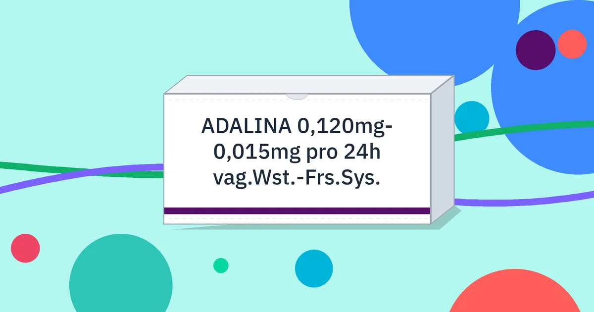 Symbolbild: Packung mit der Aufschrift ADALINA 0,120mg-0,015mg pro 24h vag.Wst.-Frs.Sys. (PZN 19231908) – Verfügbarkeit und Bezug in Apotheken in Frankfurt am Main