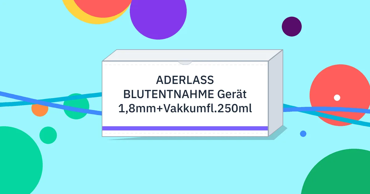 Symbolbild: Packung mit der Aufschrift ADERLASS BLUTENTNAHME Gerät 1,8mm+Vakkumfl.250ml (PZN 15739604) – Verfügbarkeit und Bezug in Apotheken in Frankfurt am Main