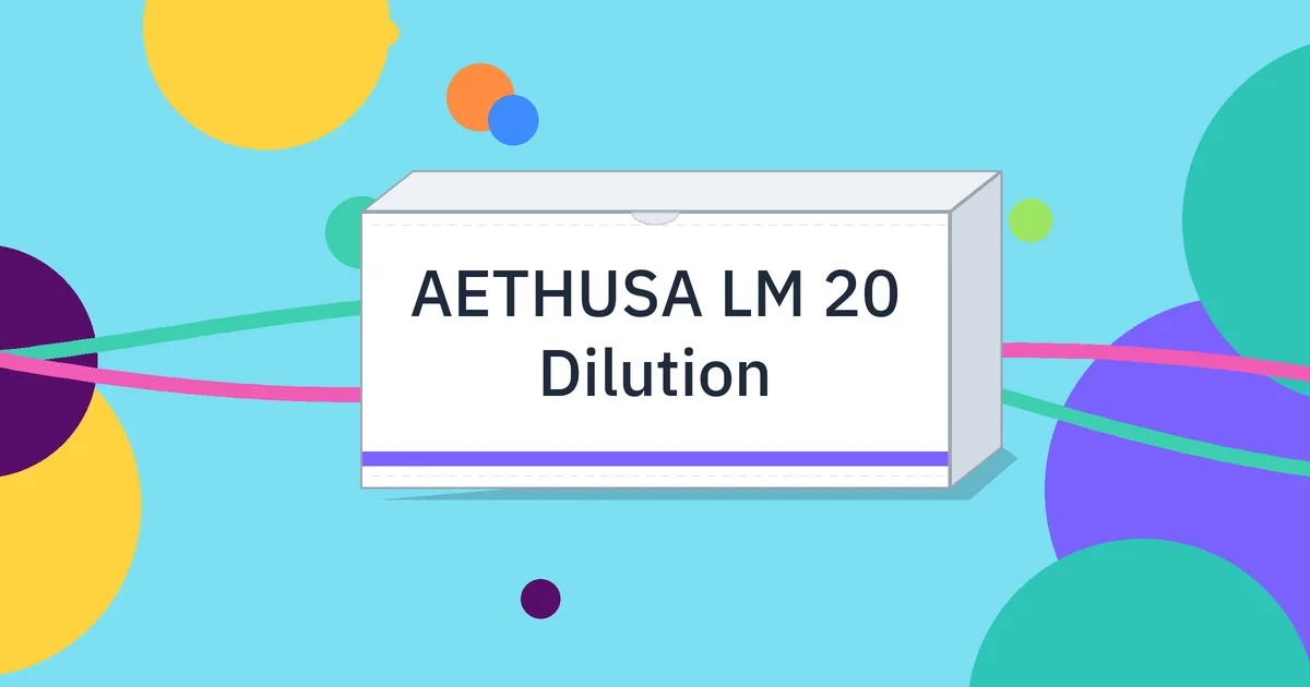 Symbolbild: Packung mit der Aufschrift AETHUSA LM 20 Dilution (PZN 12755927) – Verfügbarkeit und Bezug in Apotheken in Frankfurt am Main