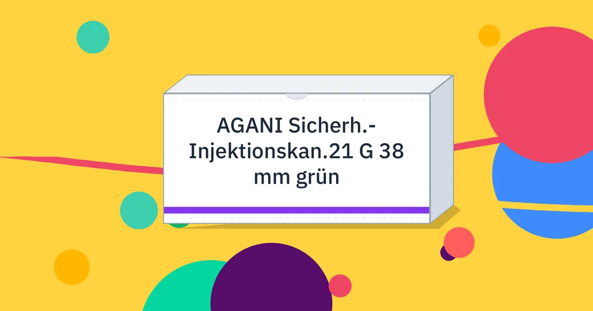 Symbolbild: Packung mit der Aufschrift AGANI Sicherh.-Injektionskan.21 G 38 mm grün (PZN 20130733) – Verfügbarkeit und Bezug in Apotheken in Frankfurt am Main