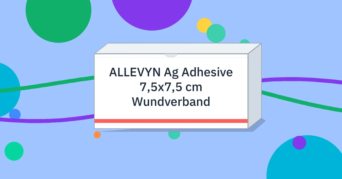 Symbolbild: Packung mit der Aufschrift ALLEVYN Ag Adhesive 7,5x7,5 cm Wundverband (PZN 07560541) – Verfügbarkeit und Bezug in Apotheken in Frankfurt am Main