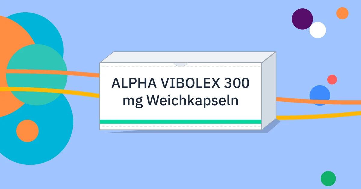 Symbolbild: Packung mit der Aufschrift ALPHA VIBOLEX 300 mg Weichkapseln (PZN 04894655) – Verfügbarkeit und Bezug in Apotheken in Frankfurt am Main
