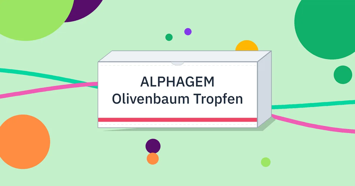 Symbolbild: Packung mit der Aufschrift ALPHAGEM Olivenbaum Tropfen (PZN 20297769) – Verfügbarkeit und Bezug in Apotheken in Frankfurt am Main