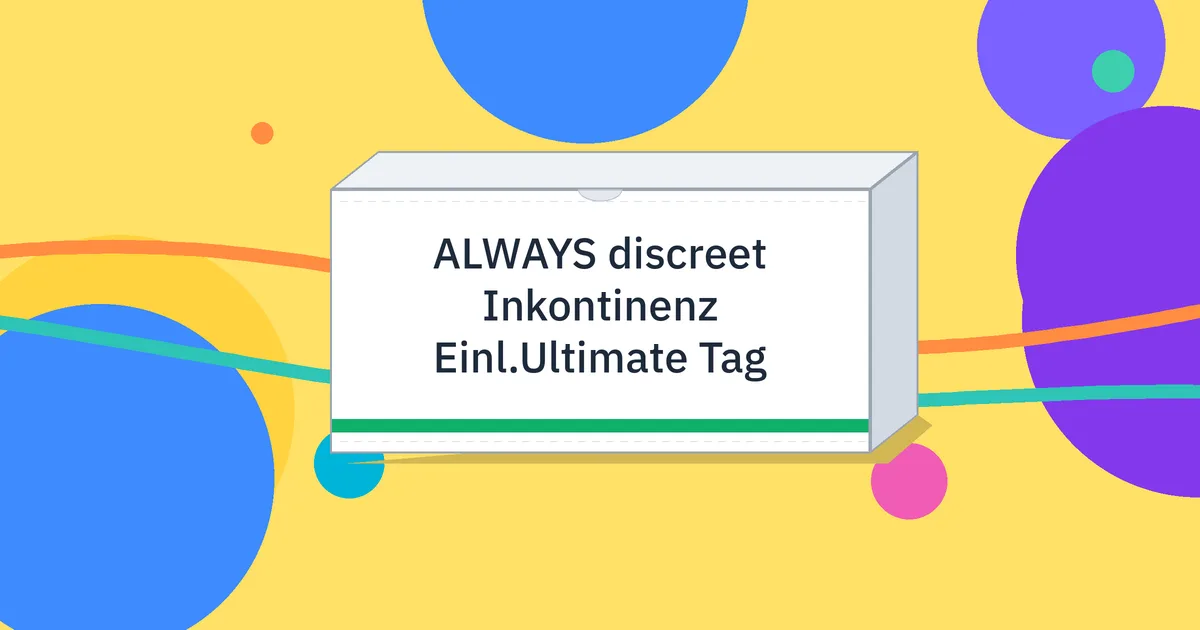 Symbolbild: Packung mit der Aufschrift ALWAYS discreet Inkontinenz Einl.Ultimate Tag (PZN 17970889) – Verfügbarkeit und Bezug in Apotheken in Frankfurt am Main