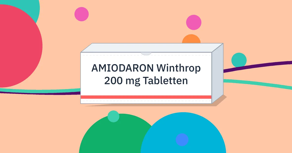 Symbolbild: Packung mit der Aufschrift AMIODARON Winthrop 200 mg Tabletten (PZN 05380510) – Verfügbarkeit und Bezug in Apotheken in Frankfurt am Main