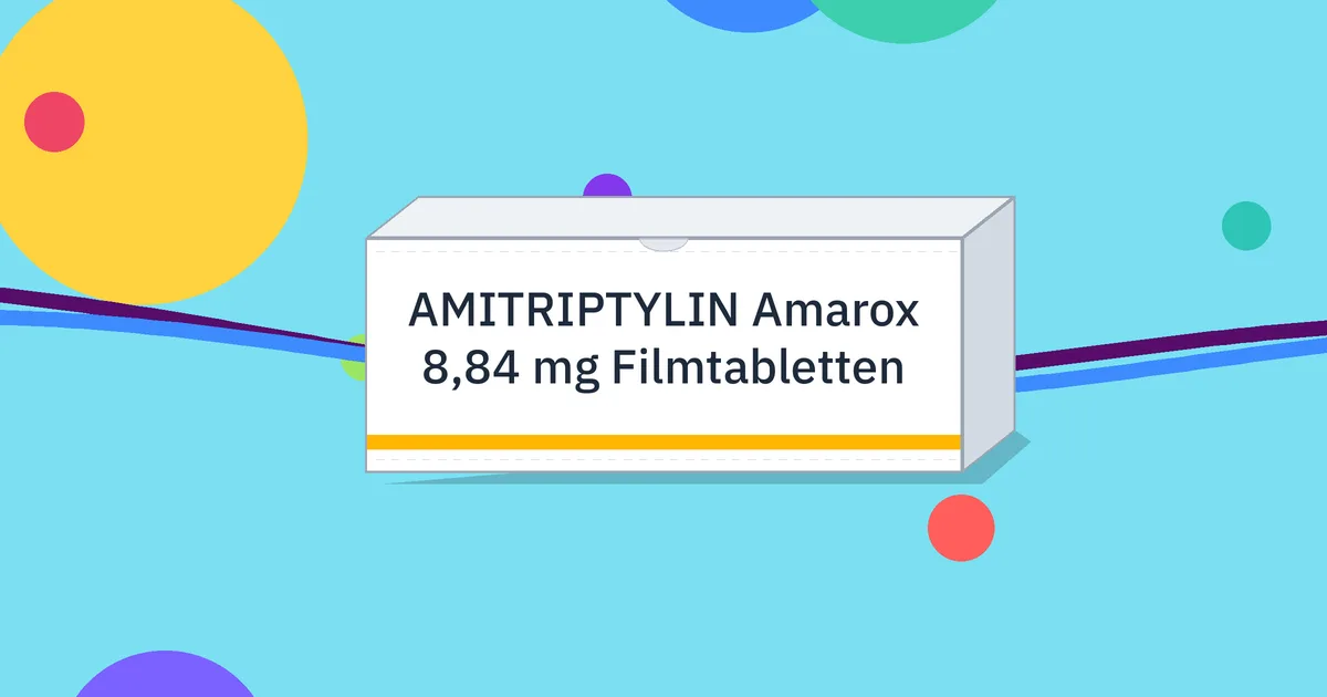 Symbolbild: Packung mit der Aufschrift AMITRIPTYLIN Amarox 8,84 mg Filmtabletten (PZN 19276408) – Verfügbarkeit und Bezug in Apotheken in Frankfurt am Main