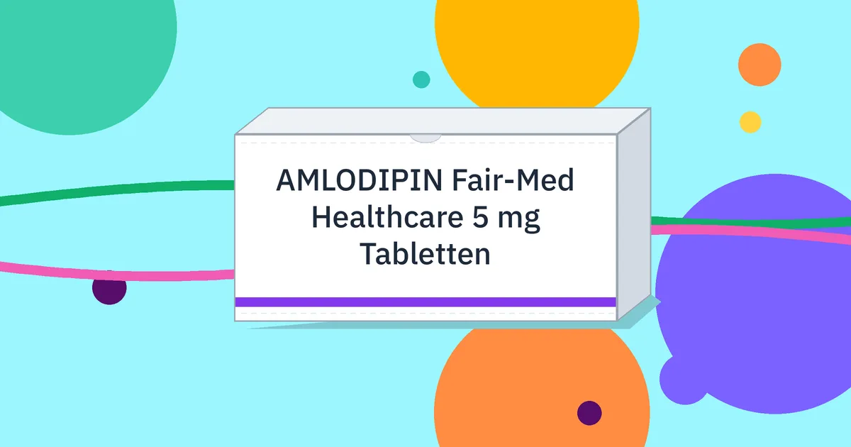 Symbolbild: Packung mit der Aufschrift AMLODIPIN Fair-Med Healthcare 5 mg Tabletten (PZN 14321392) – Verfügbarkeit und Bezug in Apotheken in Frankfurt am Main
