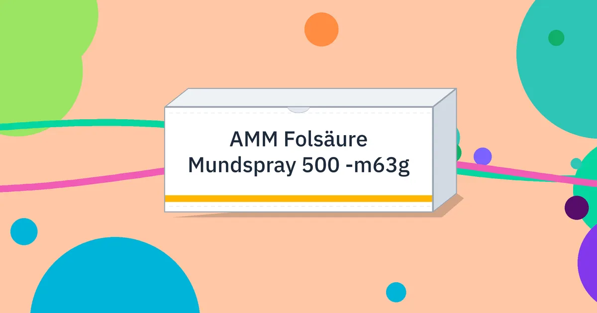 Symbolbild: Packung mit der Aufschrift AMM Folsäure Mundspray 500 -m63g (PZN 16902526) – Verfügbarkeit und Bezug in Apotheken in Frankfurt am Main