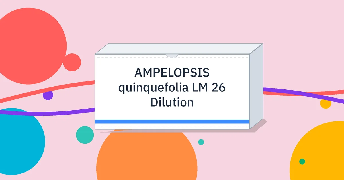 Symbolbild: Packung mit der Aufschrift AMPELOPSIS quinquefolia LM 26 Dilution (PZN 13325270) – Verfügbarkeit und Bezug in Apotheken in Frankfurt am Main