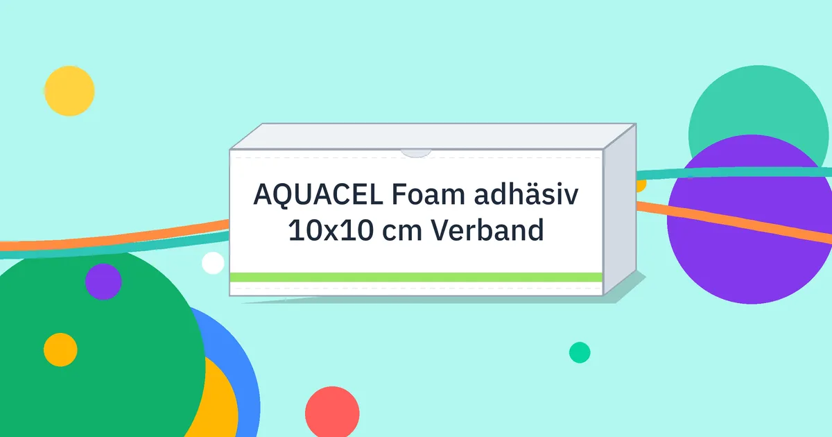 Symbolbild: Packung mit der Aufschrift AQUACEL Foam adhäsiv 10x10 cm Verband (PZN 12564802) – Verfügbarkeit und Bezug in Apotheken in Frankfurt am Main