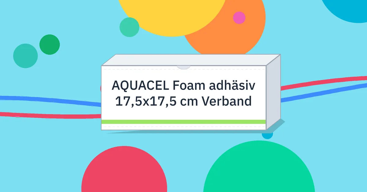 Symbolbild: Packung mit der Aufschrift AQUACEL Foam adhäsiv 17,5x17,5 cm Verband (PZN 19347918) – Verfügbarkeit und Bezug in Apotheken in Frankfurt am Main