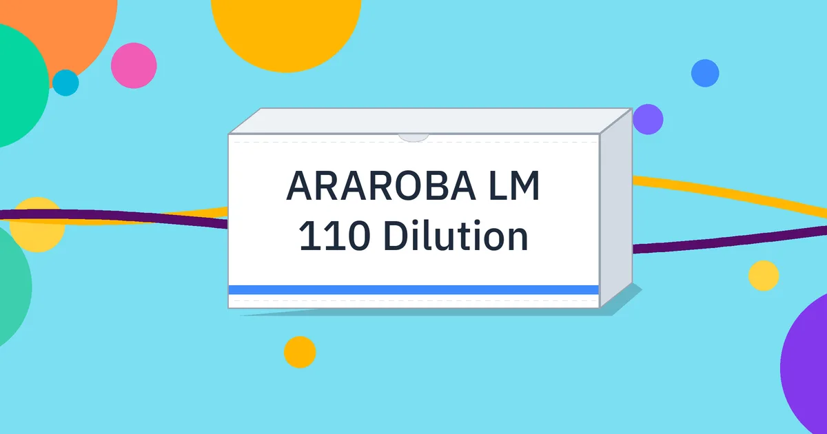 Symbolbild: Packung mit der Aufschrift ARAROBA LM 110 Dilution (PZN 13386254) – Verfügbarkeit und Bezug in Apotheken in Frankfurt am Main