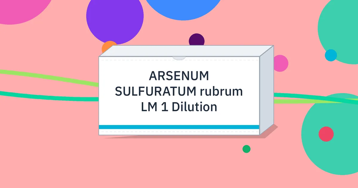 Symbolbild: Packung mit der Aufschrift ARSENUM SULFURATUM rubrum LM 1 Dilution (PZN 12779655) – Verfügbarkeit und Bezug in Apotheken in Frankfurt am Main