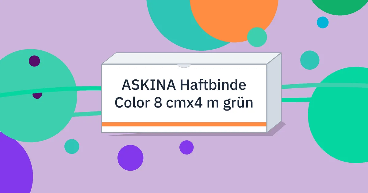 Symbolbild: Packung mit der Aufschrift ASKINA Haftbinde Color 8 cmx4 m grün (PZN 11310643) – Verfügbarkeit und Bezug in Apotheken in Frankfurt am Main