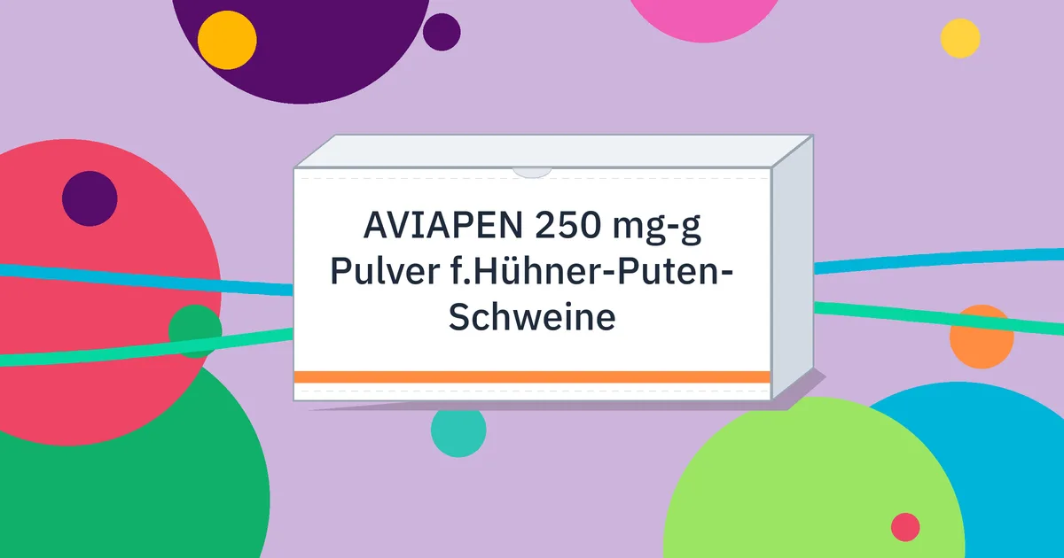 Symbolbild: Packung mit der Aufschrift AVIAPEN 250 mg-g Pulver f.Hühner-Puten-Schweine (PZN 10123979) – Verfügbarkeit und Bezug in Apotheken in Frankfurt am Main
